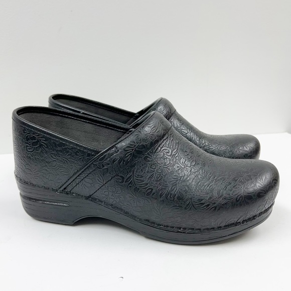 Dansko | Shoes | Dansko Pro Xp Black Floral Tooled Leather Clogs | Poshmark